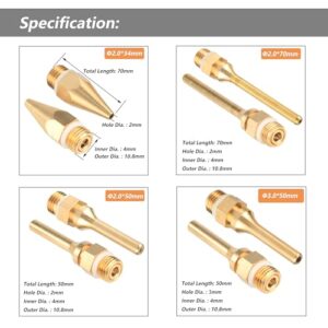 Yakamoz 4Pcs Interchangeable Copper Glue Gun Nozzle Set 10.8mm 7/16 Inch Thread Gluegun Tips Replacement Small Bore Long Tube Nozzles for Hot Melting Glue Guns Bore 2.0mm 3.0mm