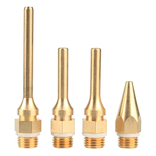 Yakamoz 4Pcs Interchangeable Copper Glue Gun Nozzle Set 10.8mm 7/16 Inch Thread Gluegun Tips Replacement Small Bore Long Tube Nozzles for Hot Melting Glue Guns Bore 2.0mm 3.0mm