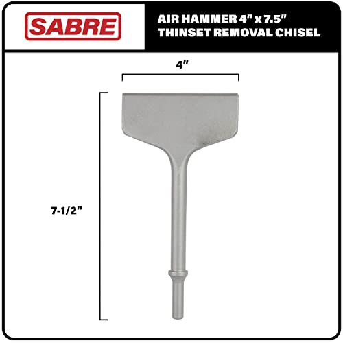 Sabre Tools 4 Inch x 7.5 Inch Air Hammer Chisel Bit for Thinset Removal, Thinset Scaling, Tile Removal, Pneumatic Chisel, 0.401 Shank