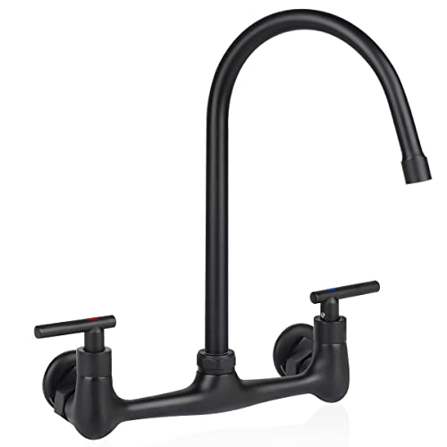 RWUSNX Commercial Wall Mount Kitchen Faucet with 8" Gooseneck Swivel Spout, 8 Inch Center Commercial Sink Faucet for Backsplash Mount Restaurant Kitchen Chrome Finish