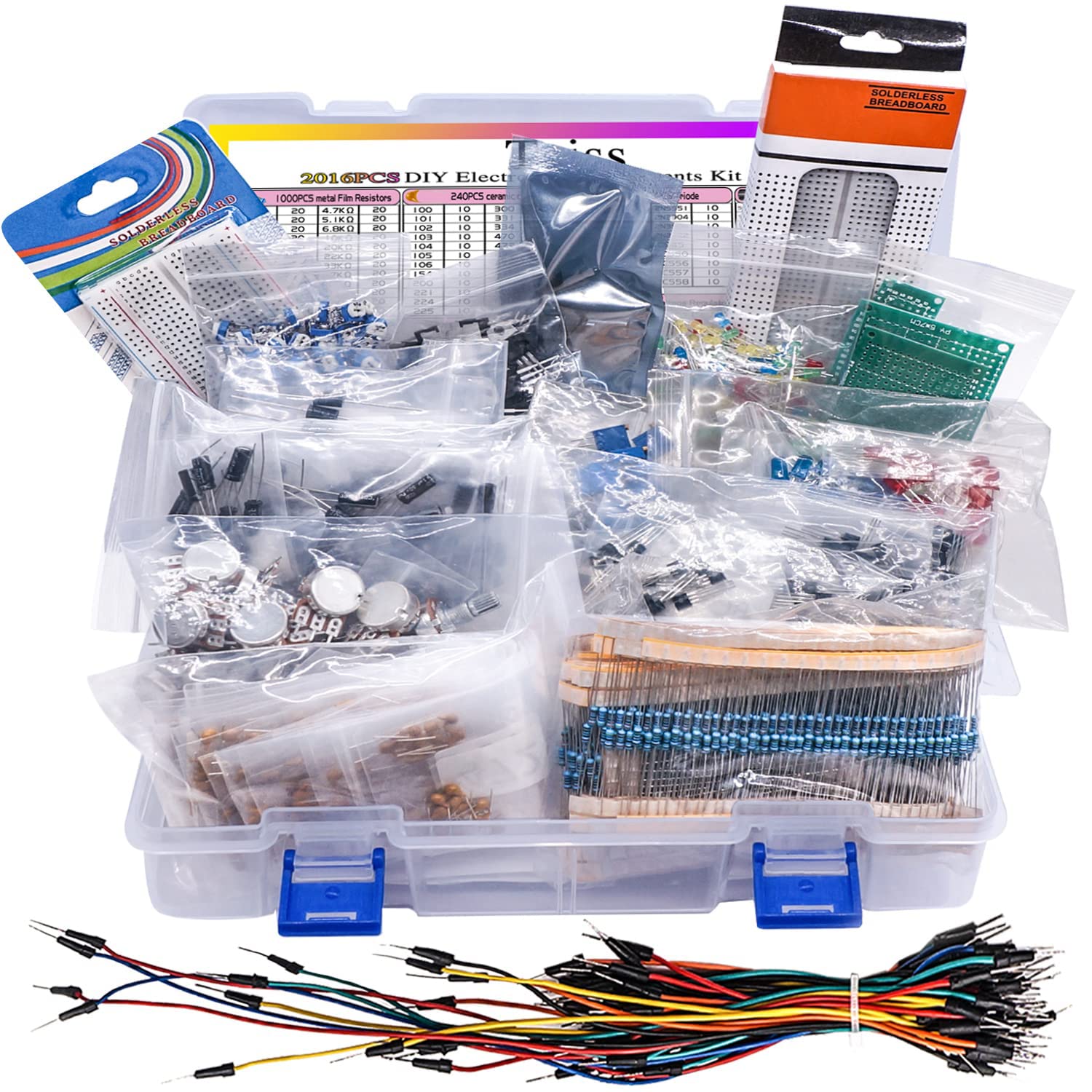 Taiss 2016PCS Electronics Components Kit Assortment +PV Combiner Box 4 String with 15A Rated Current Fuse Circuit Breaker Lightning Arreste and Solar Panel Cable Connectors Solar Combiner Box