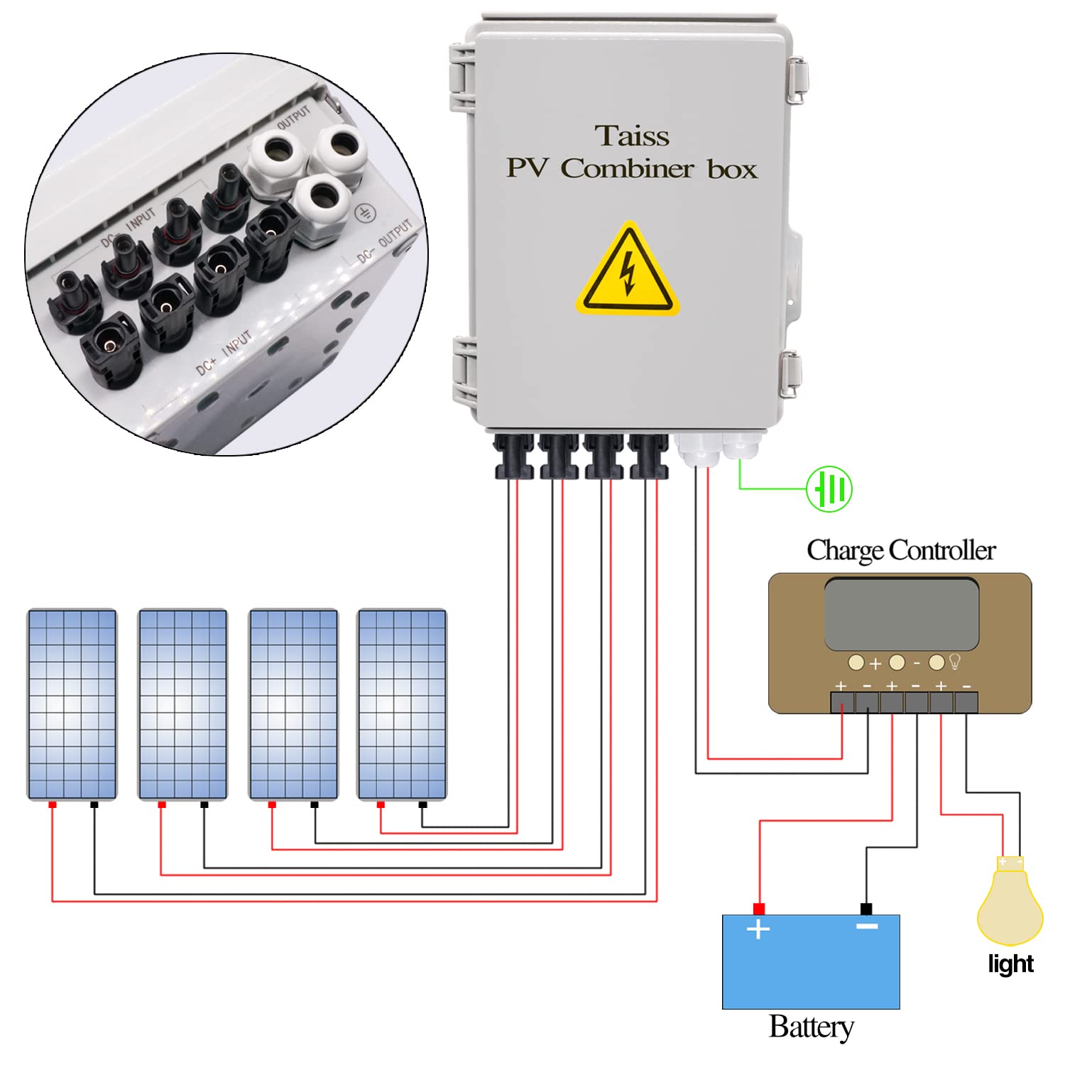 Taiss 2016PCS Electronics Components Kit Assortment +PV Combiner Box 4 String with 15A Rated Current Fuse Circuit Breaker Lightning Arreste and Solar Panel Cable Connectors Solar Combiner Box