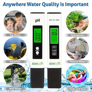 AERO-GRO Digital 4-in-1 Water Quality Testing Kit - High Accuracy Digital pH/TDS/EC/Temp Pen Set Perfect for Hydroponics, Pools, Koi Ponds, Drinking Water, Wine/Beer Making, Hot Tub, Spa, Aquarium