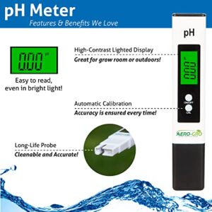 AERO-GRO Digital 4-in-1 Water Quality Testing Kit - High Accuracy Digital pH/TDS/EC/Temp Pen Set Perfect for Hydroponics, Pools, Koi Ponds, Drinking Water, Wine/Beer Making, Hot Tub, Spa, Aquarium