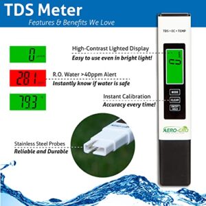 AERO-GRO Digital 4-in-1 Water Quality Testing Kit - High Accuracy Digital pH/TDS/EC/Temp Pen Set Perfect for Hydroponics, Pools, Koi Ponds, Drinking Water, Wine/Beer Making, Hot Tub, Spa, Aquarium