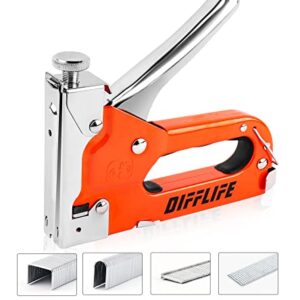 DIFFLIFE Staple Gun Heavy Duty, YEAHOME 4-in-1 Stapler Gun with 2400 Staples, Manual Brad Nailer Power Adjustment Stapler Gun for Wood, Crafts, Carpentry, Decoration DIY