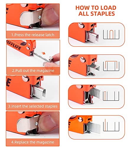 DIFFLIFE Staple Gun Heavy Duty, YEAHOME 4-in-1 Stapler Gun with 2400 Staples, Manual Brad Nailer Power Adjustment Stapler Gun for Wood, Crafts, Carpentry, Decoration DIY