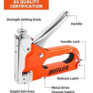 DIFFLIFE Staple Gun Heavy Duty, YEAHOME 4-in-1 Stapler Gun with 2400 Staples, Manual Brad Nailer Power Adjustment Stapler Gun for Wood, Crafts, Carpentry, Decoration DIY