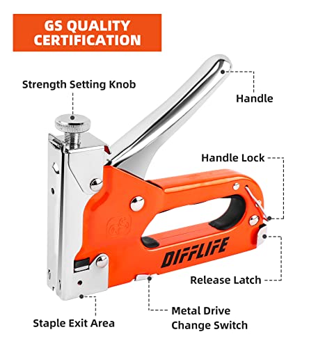 DIFFLIFE Staple Gun Heavy Duty, YEAHOME 4-in-1 Stapler Gun with 2400 Staples, Manual Brad Nailer Power Adjustment Stapler Gun for Wood, Crafts, Carpentry, Decoration DIY