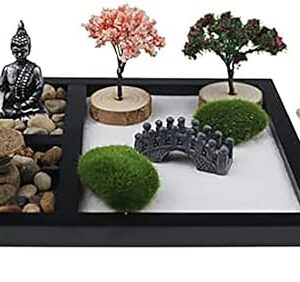 DinQ Meditation Japanese Zen Garden, Sand Garden Tools Accessories Box Set, Suitable for Home Office Desk Bonsai Decoration