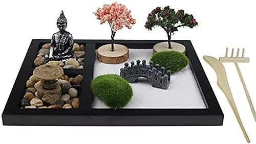 DinQ Meditation Japanese Zen Garden, Sand Garden Tools Accessories Box Set, Suitable for Home Office Desk Bonsai Decoration