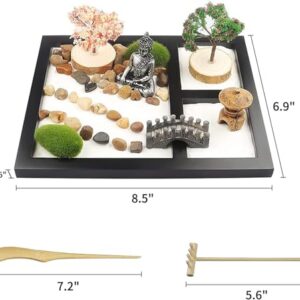 DinQ Meditation Japanese Zen Garden, Sand Garden Tools Accessories Box Set, Suitable for Home Office Desk Bonsai Decoration