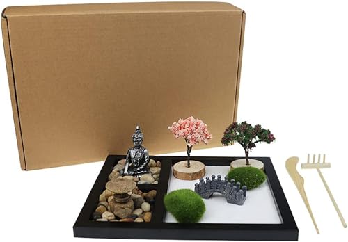 DinQ Meditation Japanese Zen Garden, Sand Garden Tools Accessories Box Set, Suitable for Home Office Desk Bonsai Decoration