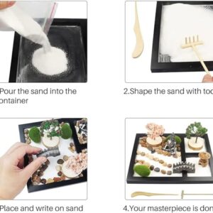 DinQ Meditation Japanese Zen Garden, Sand Garden Tools Accessories Box Set, Suitable for Home Office Desk Bonsai Decoration