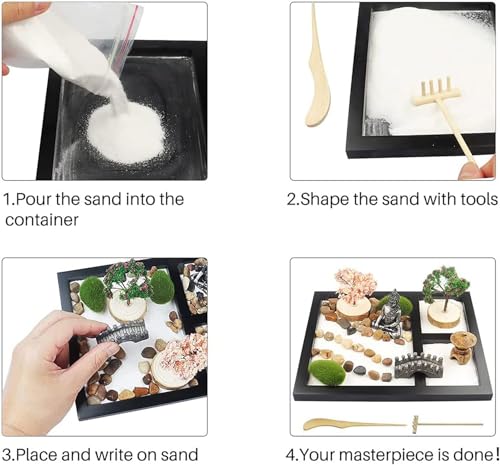 DinQ Meditation Japanese Zen Garden, Sand Garden Tools Accessories Box Set, Suitable for Home Office Desk Bonsai Decoration