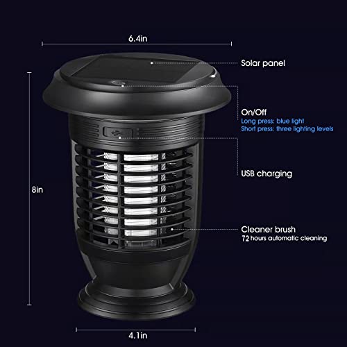 AiMoxa Solar Bug Zapper Outdoor, Self-Cleaning Mosquito Zapper for Fruit Flies, Gnats, Moths, Insect, Waterproof Fly Traps for Indoors, USB Electric Catcher & Killer