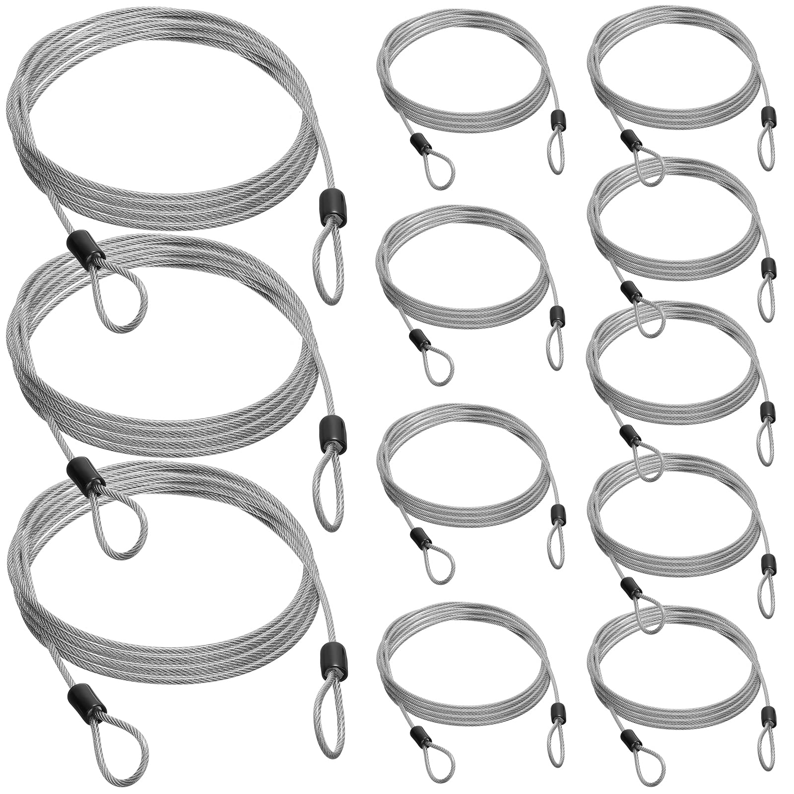 12 Pack Security Cable Luggage Lock Cable with Loops 4ft 3mm Braided Steel Coated Flex Bike Cable Wire Double Loop Anti Theft Cable Safety Cable for U Lock, Padlock and Disc Lock