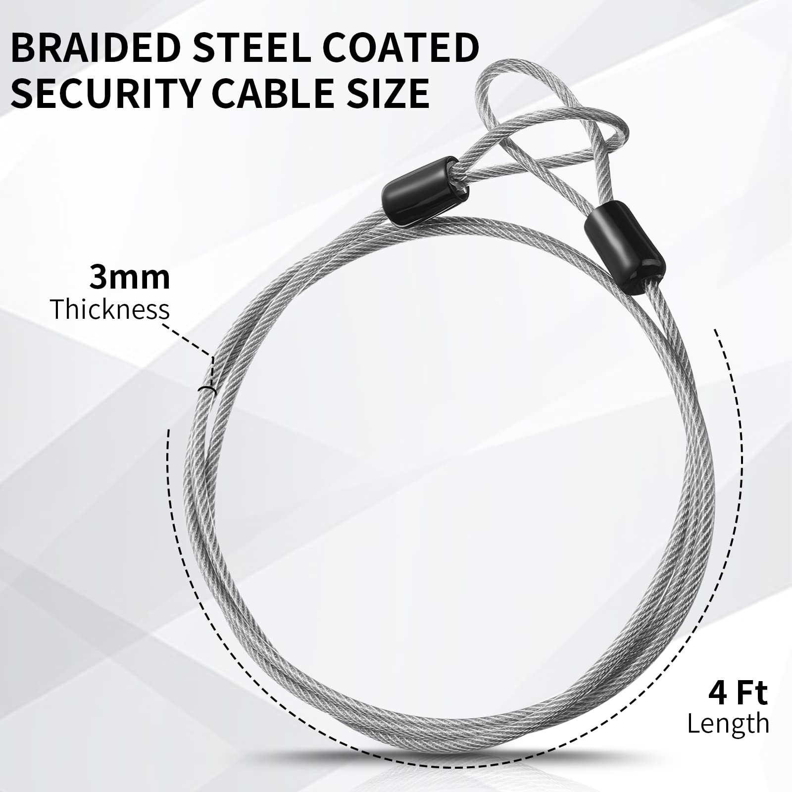 12 Pack Security Cable Luggage Lock Cable with Loops 4ft 3mm Braided Steel Coated Flex Bike Cable Wire Double Loop Anti Theft Cable Safety Cable for U Lock, Padlock and Disc Lock