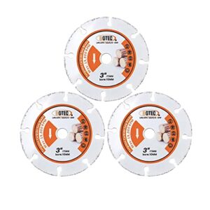 bgtec carbide wood cutting disc,3pcs 3 inch/75mm with 10mm arbor vacuum brazed carbide cut-off wheel blade for wood board, gypsum board, rubber pipe, plastic