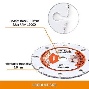 BGTEC Carbide Wood Cutting Disc,3pcs 3 Inch/75MM with 10MM Arbor Vacuum Brazed Carbide Cut-Off Wheel Blade for Wood Board, Gypsum Board, Rubber Pipe, Plastic