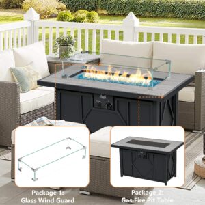 BALI OUTDOORS Propane Fire Pit Table, 42 inch 60,000 BTU Gas FirePit Table with Glass Wind Guard, Rectangular Fire Pit Outdoor Gas