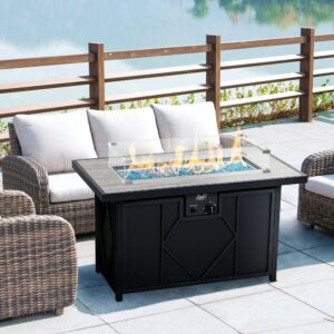 BALI OUTDOORS Propane Fire Pit Table, 42 inch 60,000 BTU Gas FirePit Table with Glass Wind Guard, Rectangular Fire Pit Outdoor Gas