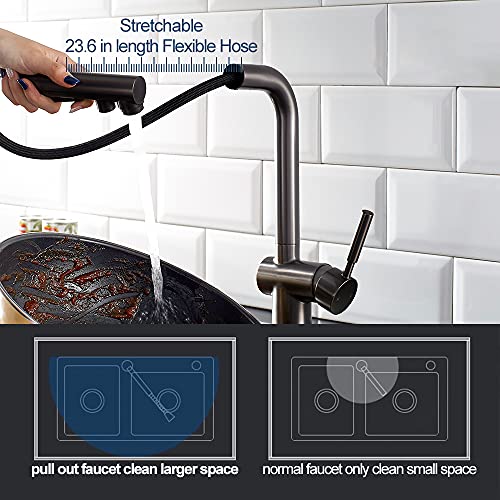 ALPHAUCET Kitchen Sink Faucet with Magnetic Docking, Commercial Modern Faucet & Kitchen Sink Faucet, L Shaped Single Handle Kitchen Faucet with Pull Out Spray Low Profile Faucet for Kitchen Sink