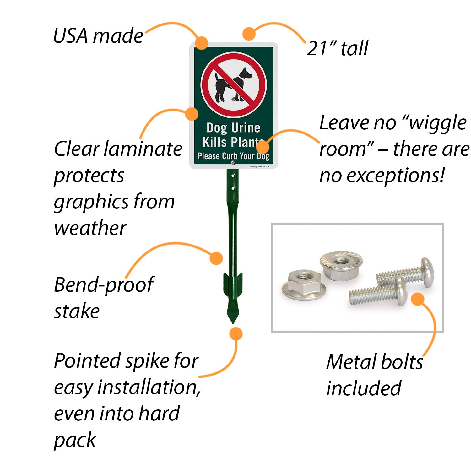 SmartSign 10 x 7 inch “Dog Urine Kills Plants, Please Curb Your Dog” LawnPuppy Yard Sign and 18 inch Stake Kit, 40 mil Laminated Rustproof Aluminum, Green and White, Set of 1