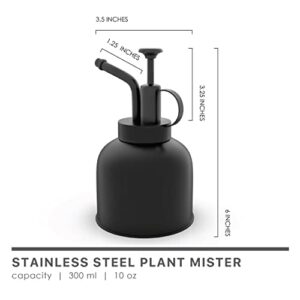 LOOPSEED Plant Mister Spray Bottle Stainless Steel Watering Can for Indoor Plants Bonsai Sprayer Succulent Spritzer Houseplant Atomizer Terrarium Mister Modern Garden Tools 10oz/300ml Black