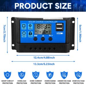 Solar Battery Controller 12v/24v Solar Panel Charge Controller Ground Solar Panel Controller Regulator with Adjustable LCD Display and Dual USB Port Timer Setting PWM Auto Parameter(2 Pieces,30A)