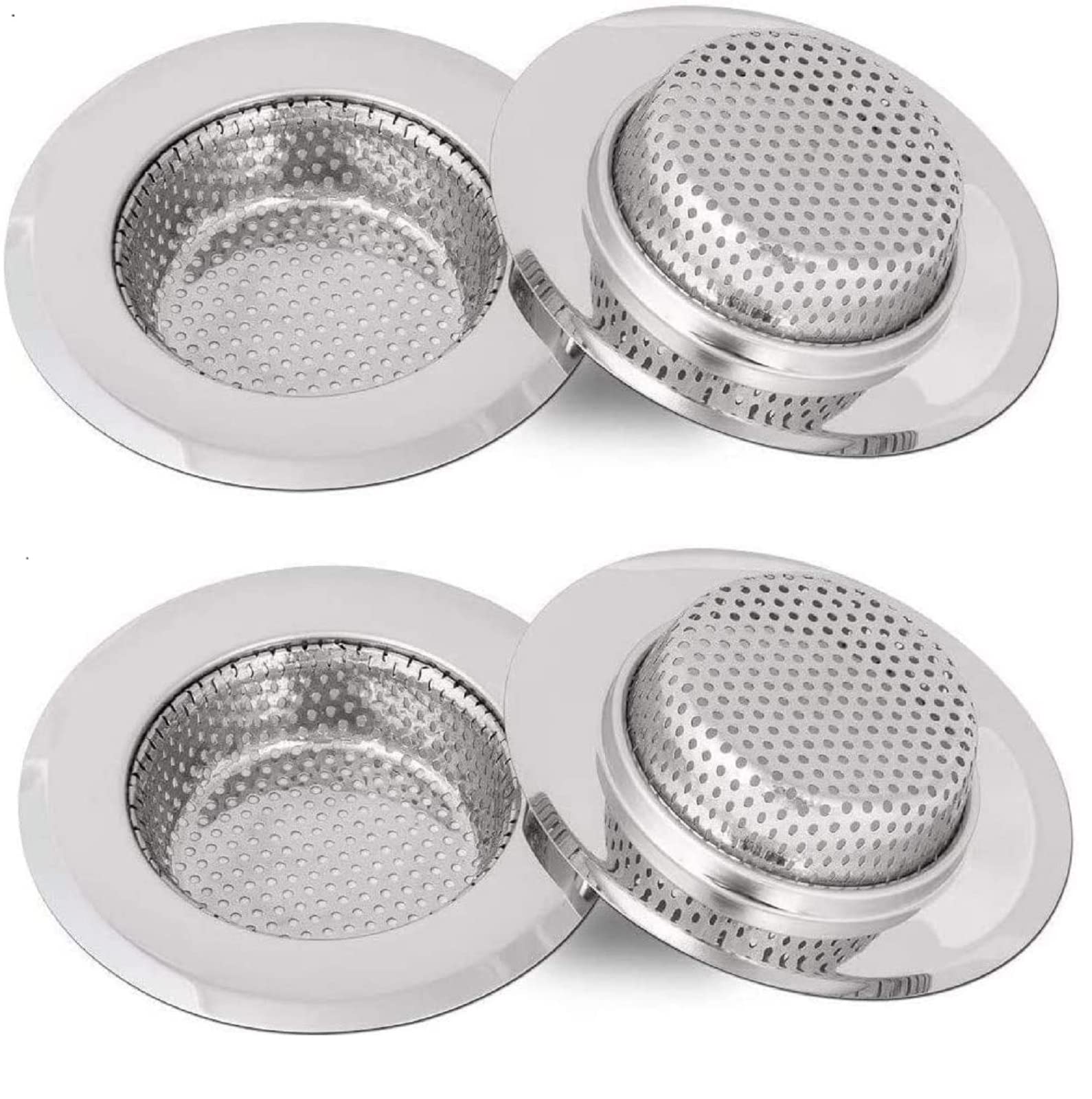 4 Pcs Sink Strainers for Kitchen Sink Stainless Steel Sink Drain Strainer Prevent Clogging Large Wide Rim Outer Diameter 4.5 Inch/11.3cm(Suitable for 2.76" to 3.94" Drain)