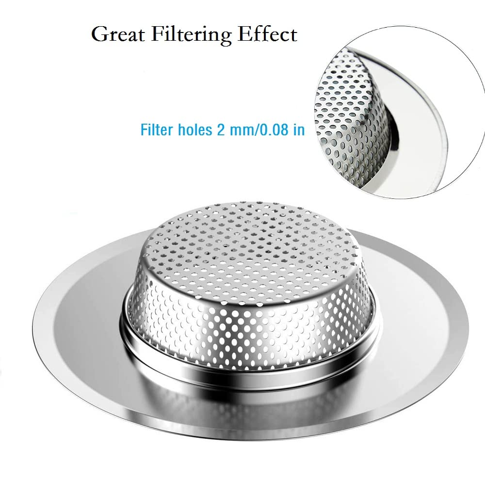 4 Pcs Sink Strainers for Kitchen Sink Stainless Steel Sink Drain Strainer Prevent Clogging Large Wide Rim Outer Diameter 4.5 Inch/11.3cm(Suitable for 2.76" to 3.94" Drain)