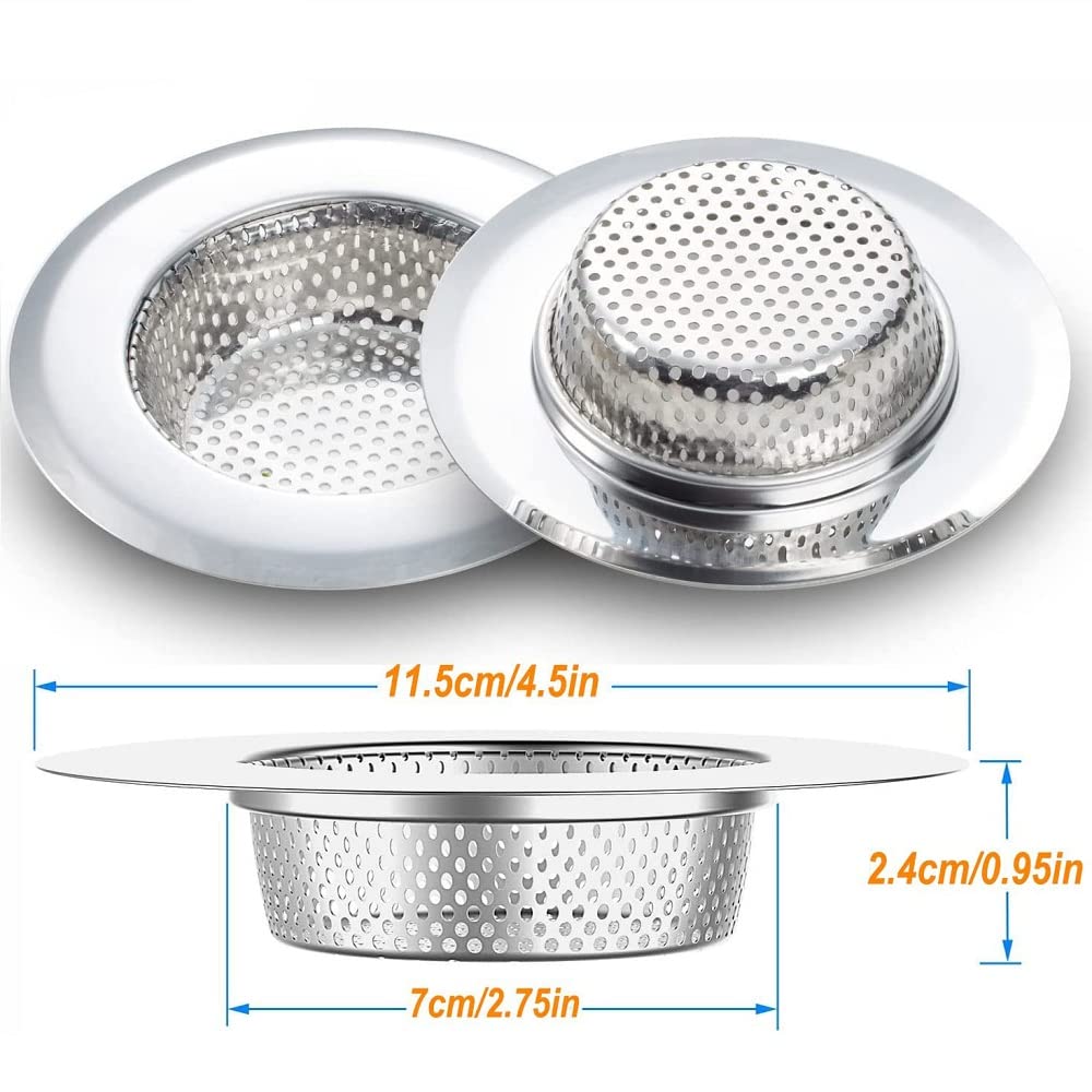 4 Pcs Sink Strainers for Kitchen Sink Stainless Steel Sink Drain Strainer Prevent Clogging Large Wide Rim Outer Diameter 4.5 Inch/11.3cm(Suitable for 2.76" to 3.94" Drain)