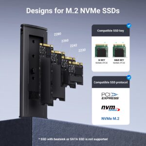 UGREEN SSD Enclosure, Tool-Free USB C External, 10Gbps M.2 NVMe to USB Adapter/Reader Supports M and B&M Keys and Size 2230/2242 /2260/2280 SSDs