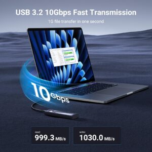 UGREEN SSD Enclosure, Tool-Free USB C External, 10Gbps M.2 NVMe to USB Adapter/Reader Supports M and B&M Keys and Size 2230/2242 /2260/2280 SSDs