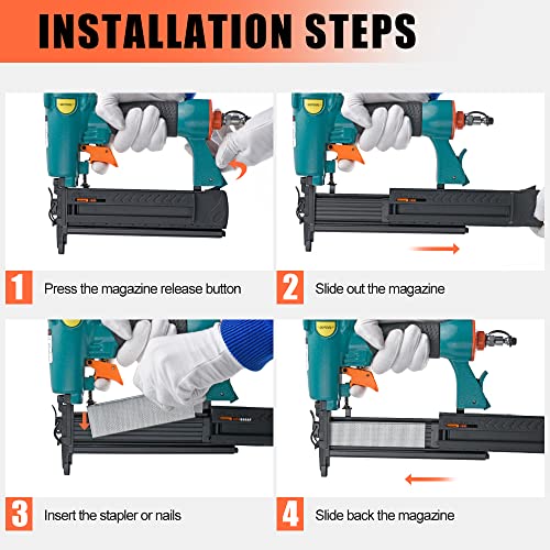 DOTOOL Pneumatic Brad Nailer, 18 Gauge 2-in-1 Nail, 5/8'' to 2'' Brad Nails and 5/8'' to 1-5/8'' Crown Staples, Safety Glasses and Carrying Case