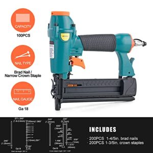 DOTOOL Pneumatic Brad Nailer, 18 Gauge 2-in-1 Nail, 5/8'' to 2'' Brad Nails and 5/8'' to 1-5/8'' Crown Staples, Safety Glasses and Carrying Case