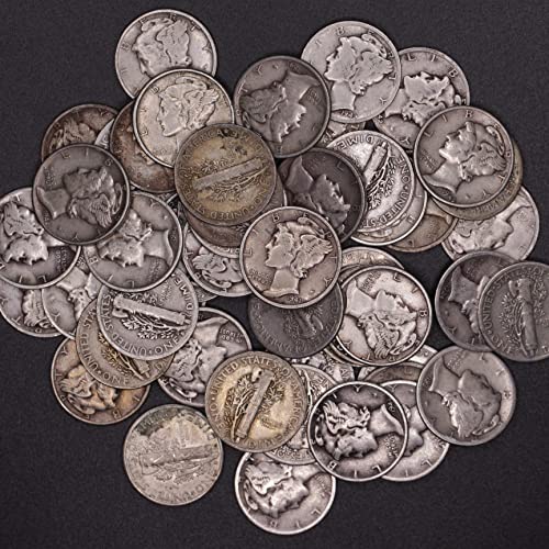 1916-1945 U.S. 90% Silver Mercury Dime Roll of 50 Coins, Seller Average Circulated Condition