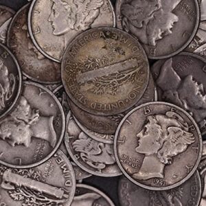 1916-1945 U.S. 90% Silver Mercury Dime Roll of 50 Coins, Seller Average Circulated Condition