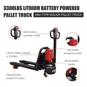 HPDMC Full Electric Powered Pallet Jack 3300lbs. Wt. Cap, Material Handling Lithium Battery Walker Pallet Truck 47"x27" Fork Size Used for Material Handling