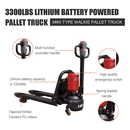 HPDMC Full Electric Powered Pallet Jack 3300lbs. Wt. Cap, Material Handling Lithium Battery Walker Pallet Truck 47"x27" Fork Size Used for Material Handling