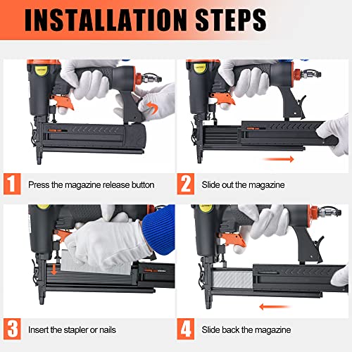 DOTOOL 18 Gauge Pneumatic Brad Nailer 2-in-1 Nail Accepts 5/8 to 2 Inch Brad Nails and 5/8 to 1-5/8 Inch Crown Staples Tool-Free Air-powered Nail Gun Safety Glasses for Carpentry Uphostery Woodworking