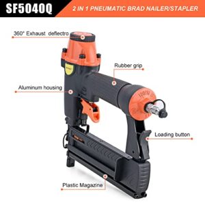 DOTOOL 18 Gauge Pneumatic Brad Nailer 2-in-1 Nail Accepts 5/8 to 2 Inch Brad Nails and 5/8 to 1-5/8 Inch Crown Staples Tool-Free Air-powered Nail Gun Safety Glasses for Carpentry Uphostery Woodworking