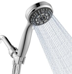 shower head with handheld, teyoon shower head 6 spray, with 70.8'' stainless steel hose and abs bracket, premium chrome