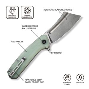 CIVIVI Bullmastiff Folding Pocket knife, 3.8" Stout Cleaver Style Blade, Coarse G10 Handle,Liner Lock, Everyday Carry Folder with Reversible Deep Carry Clip C2006E (Natural)