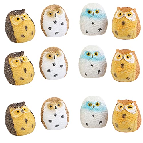 Toyvian 12pcs Mini Owl Figurines Miniature Garden Figurines Owl Garden Decoy Animal Dollhouse Ornament for Micro Landscape Bonsai Decor