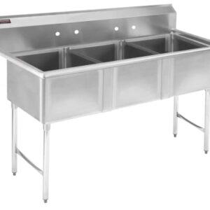 Stainless Steel Commercial Kitchen Sink - DuraSteel 3 Compartment Utility Sink w/Cross Bracing Legs - Triple 24" x 24" x 12" Bowl Size - For Restaurant, Laundry, Garage & Backyard - NSF Certified