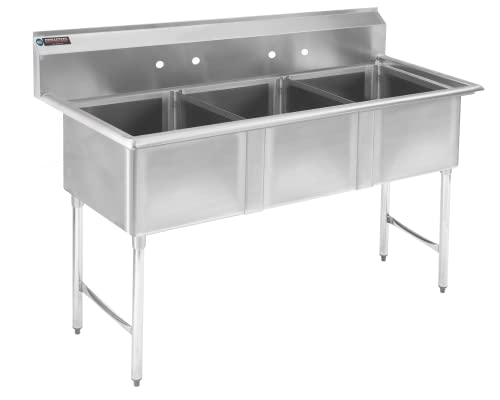 Stainless Steel Commercial Kitchen Sink - DuraSteel 3 Compartment Utility Sink w/Cross Bracing Legs - Triple 24" x 24" x 12" Bowl Size - For Restaurant, Laundry, Garage & Backyard - NSF Certified