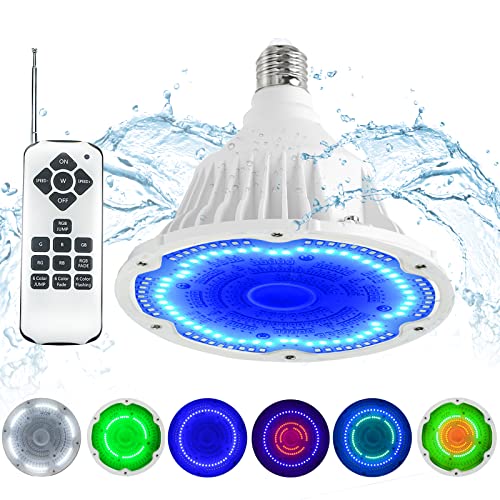 Pool Lights with Remote Control, 120V 40W RGBW Color Changing Underwater LED Pool Light for Inground Pool, E26 Replacement Bulb Fit Pentair Hayward Pool Light Fixtures