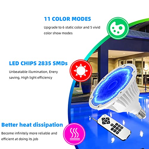 Pool Lights with Remote Control, 120V 40W RGBW Color Changing Underwater LED Pool Light for Inground Pool, E26 Replacement Bulb Fit Pentair Hayward Pool Light Fixtures